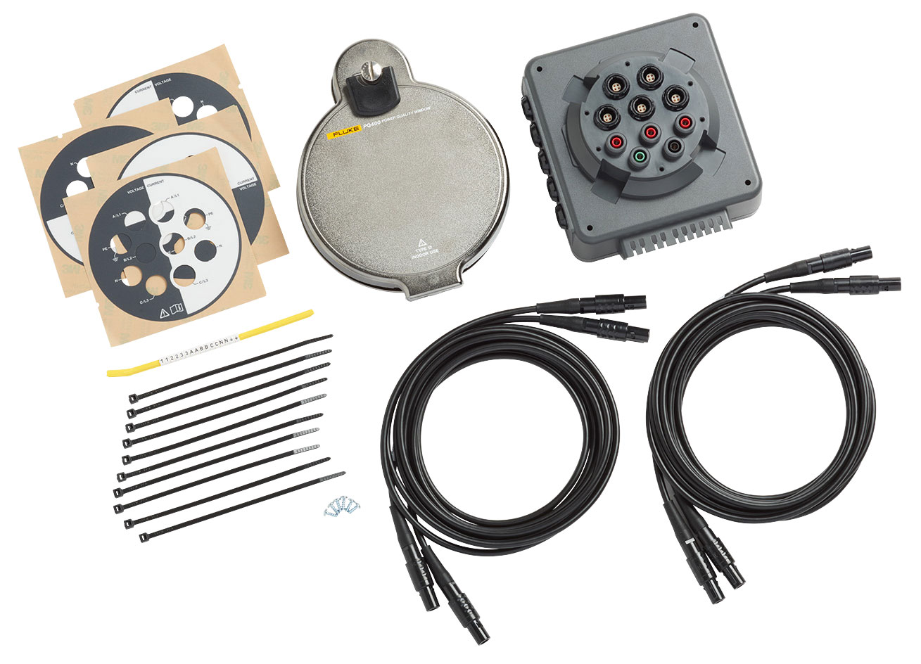Fluke PQ400 Power Quality Window with cables, cable ties & markers