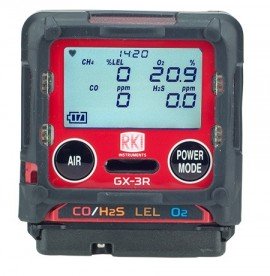 RKI GX-3R Pro Multi-Gas Detector with a 100 to 240 V AC charger, LEL/O2/CO
